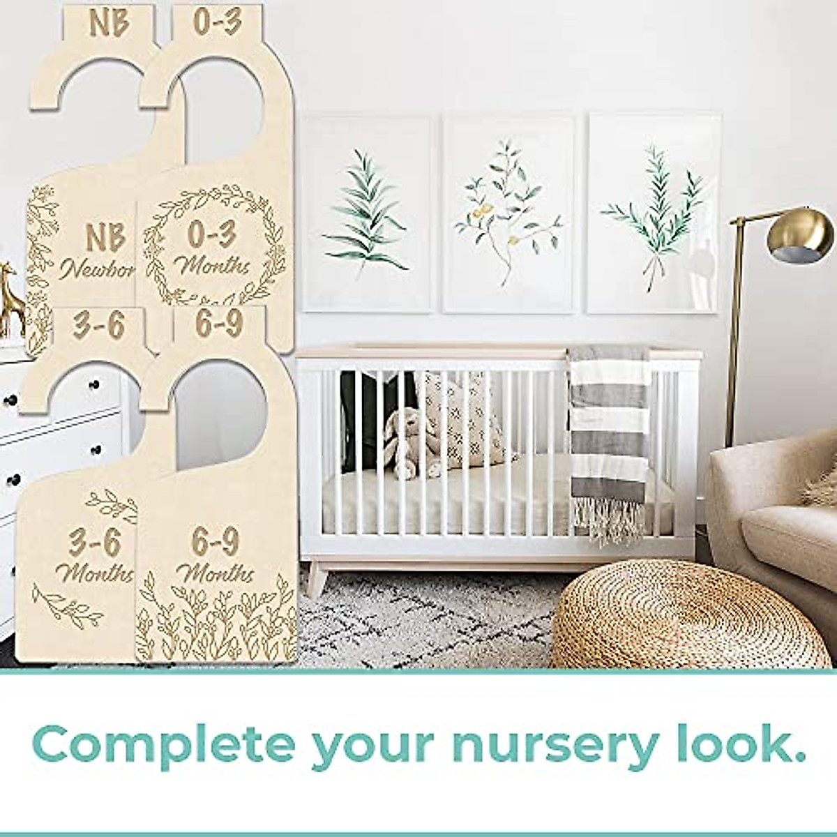 Baby Closet Size Dividers - 7x Premium Wood Nursery Closet Dividers for Baby Clothes - Botanical Eucalyptus Vines Leaf Plant Greenery Boho Nursery Decor - Baby Closet Dividers for Boy or Girl - [Wood]