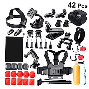 Mikikit Action Camera Accessory Kit 42PCs Set Complete Action Camera Accessories Selfie Stick for Camera
