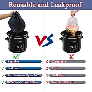 Silicone Slow Cooker Liners,Fits 6-8Quarts Crockpot Leakproof, Easy Clean Bags Liners for Round Pot or Oval (Black)