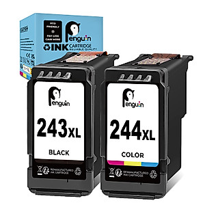 Penguin 243XL 244XL Remanufactured Printer Ink Cartridge Replacement for Canon PG-243 CL-244 XL Used for PIXMA TS3120 MG2520 MX492 TR4520 TS202 MG2525 MG3022 MG2522 MG2922 (1 Black,1 Color) Combo Pack