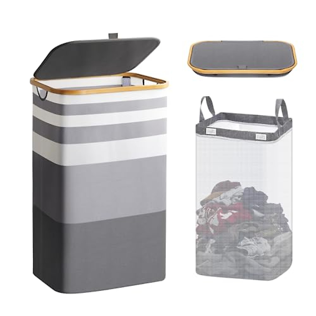 Clothes laundry hamper with lid,110L large dirty laundry hampers with Collapsible and Removable Bag,Tall laundry basket for Corner Bedroom Toys, Gradient Grey