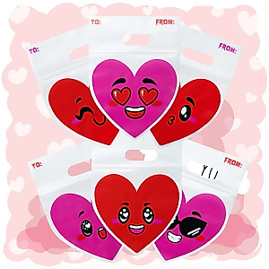 JOYIN 48 Pcs Valentine’s Day Cellophane Gift Bag, Candy Treat Bags with Red Pink Heart Designs for Kids Party Favor Supplies, Classroom Gift Exchange Prizes, Valentine’s Goodie Bags