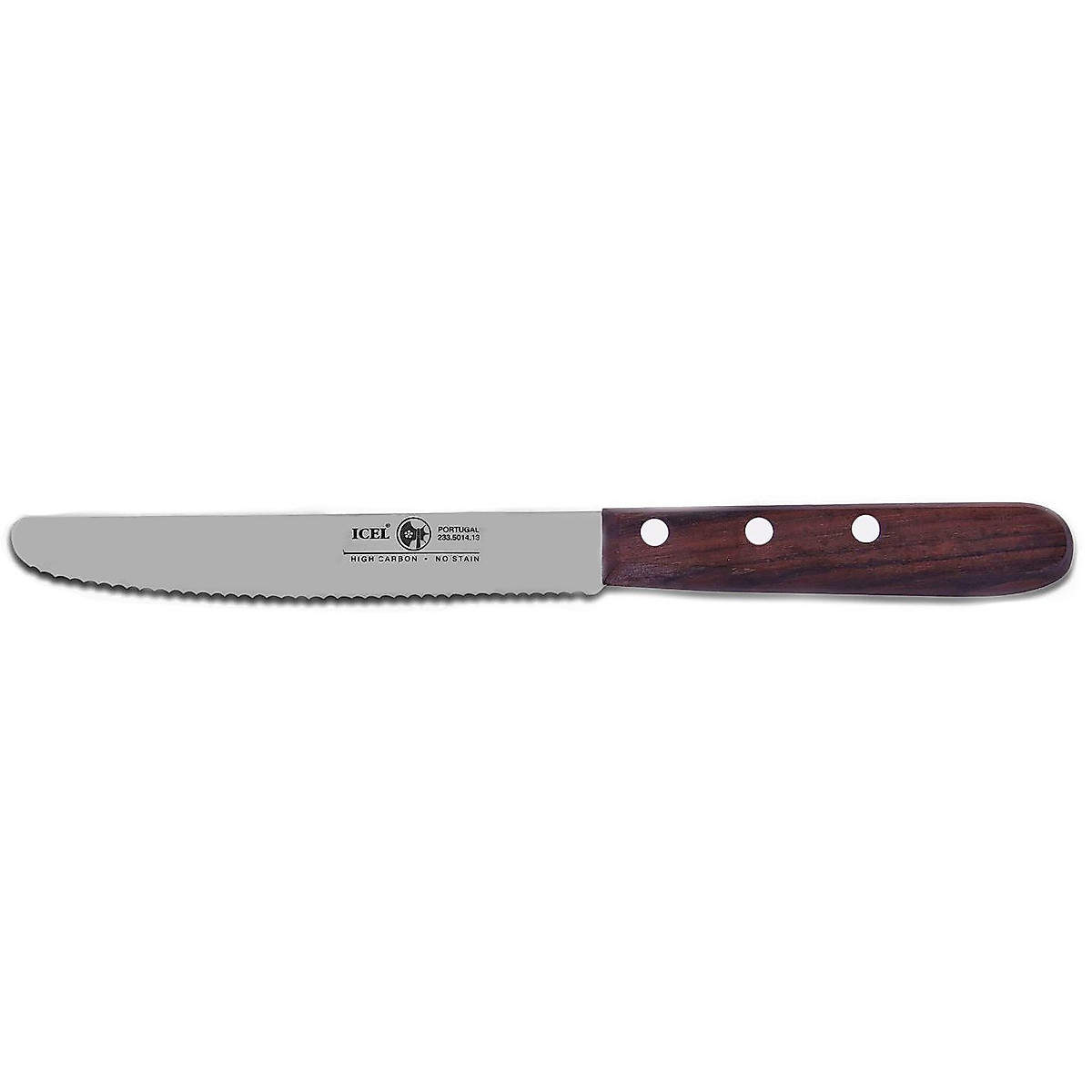 Icel Serrated Steak Knife Set, 4-3/4-inch Rounded Edge High Carbon Stainless Steel Blade, Rosewood Handle. 6-Set. (6)