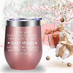 Mamihlap I Hope We're Friends Until We Die 12 OZ Wine Tumbler.Friendship,Best Friends Gifts.Funny Birthday Chirstmas Friendship Gifts for Women Best Friends Bestie Cup.(Rose Gold)