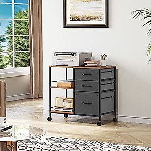 YITAHOME 3 Drawer File Cabinet, Mobile Printer Stand with Open Storage Shelf, Lateral Fabric File Cabinet for Home Office, Rolling File Cabinet Fits A4/Letter Size (Dark Grey)