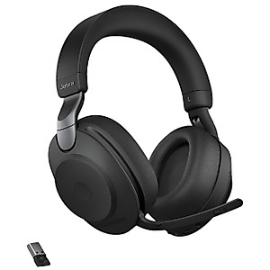 Jabra Evolve2 85 UC Wireless Headphones with Link380a, Stereo, Black – Wireless Bluetooth Headset for Calls and Music, 37 Hours of Battery Life, Advanced Noise Cancelling Headphones
