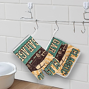 FCZ Oven Mitts and Pot Holders Kitchen Gloves Non Slip Oven Mitts and Hot Pads BBQ Gloves Oven Mitts and Hot Pads for Kitchen Cooking Baking Grilling Vintage Classic Race Car Green