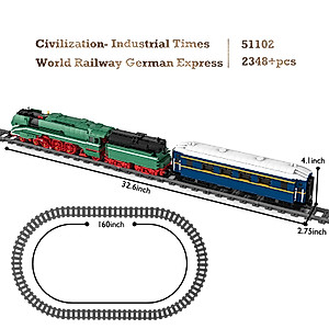 JMBricklayer German Express Train Building Kit - RC Steam Train Building Block Toy, Scale Model Train with Train Tracks, Adult Engine Vehicle City Set, Gift Toys for Teens Age 14+/Adults(2348 Pieces)