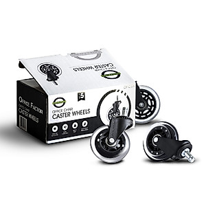 Office Factor Office Chair Wheels, Set of 5 Heavy Duty Chair Wheels, Hardwood Floor Safe, Replacement Wheels for Office Chair, Modern Style, Universal Fit, Suitable for All Flooring and Carpet