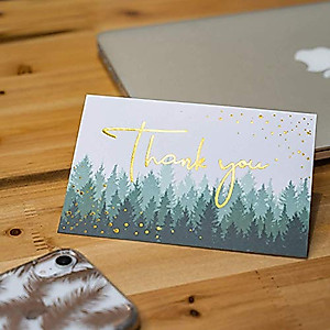 Thank You Cards with Envelopes | 48 Gold Foil Forest Nature Wedding Thank You Cards | Baby Shower Thank You Cards | Bridal Shower, Rustic Woodland Thank You Notes with Envelopes Set | 4x6 Inches