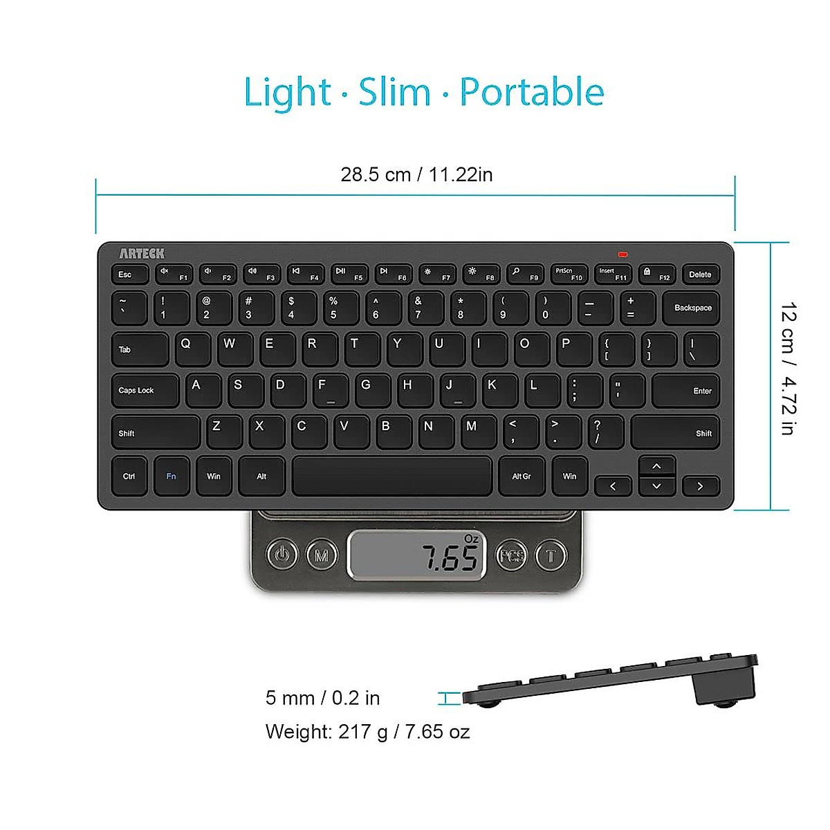 Arteck 2.4G Wireless Keyboard Ultra Slim and Compact Keyboard with Media Hotkeys for Computer Desktop PC Laptop Surface Smart TV and Windows 11/10/8/7, Black