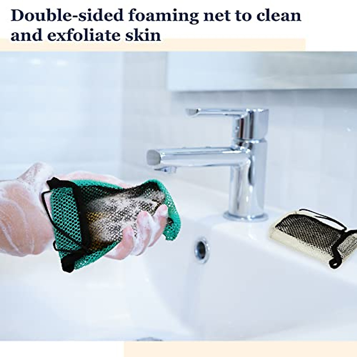 4 Pcs Bar Soap Pouch Soap Savers Exfoliating Net Soap Coarse Mesh Soap Bag Loofah Body Scrubber Hanging Rope Bags Exfoliator for Bath Shower for a Deeper Scrub and Lather