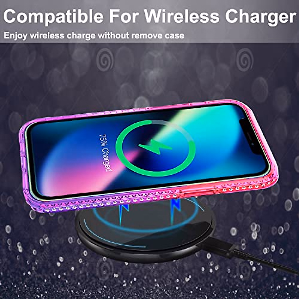 iPhone 13 Mini Case, [with Tempered Glass Screen Protector Included], STARSHOP Liquid Bling Sparkle Floating Glitter Quicksand Phone Case Girls Women Cute for iPhone 13 Mini - Pink/Purple