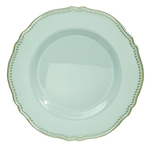 OCCASIONS 240 Plates Pack, Premium Heavyweight Disposable Wedding Party Plastic Trays 17.5'' x 6.5'' (Trays Rochelle Rochelle Seafoam/Mint & Gold)