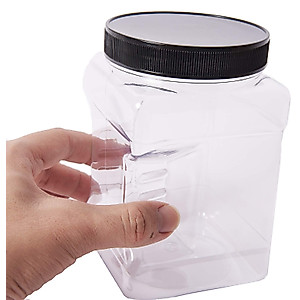 Lawei 6 Pack Clear Plastic Jars with Lids - 32 Oz Square Plastic Jars Containers with Easy Grip Handles Plastic Storage Jars for Dry Goods Cookies Candy and More