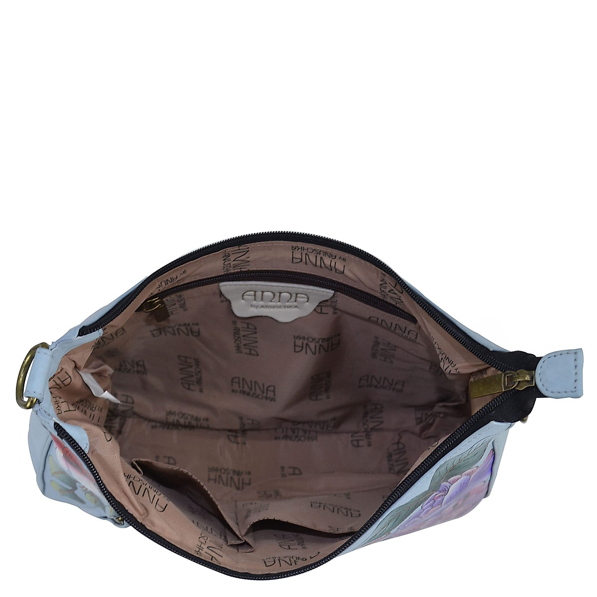 Anna by Anuschka Women's Hand-Painted Genuine Leather Large Top Zip Hobo - Garden Jewels