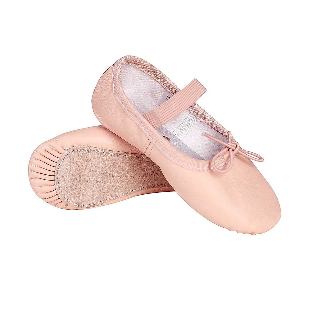 Stelle Ballet Shoes for Girls Toddler Genuine Leather Ballet Dance Slippers for Toddler/Little/Big Kids/Boys(13ML,Ballet Pink,with Tie)