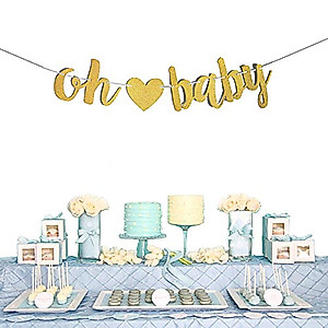 Fecedy Gold Glittery Letters OH BABY With Heart Banner for Baby shower