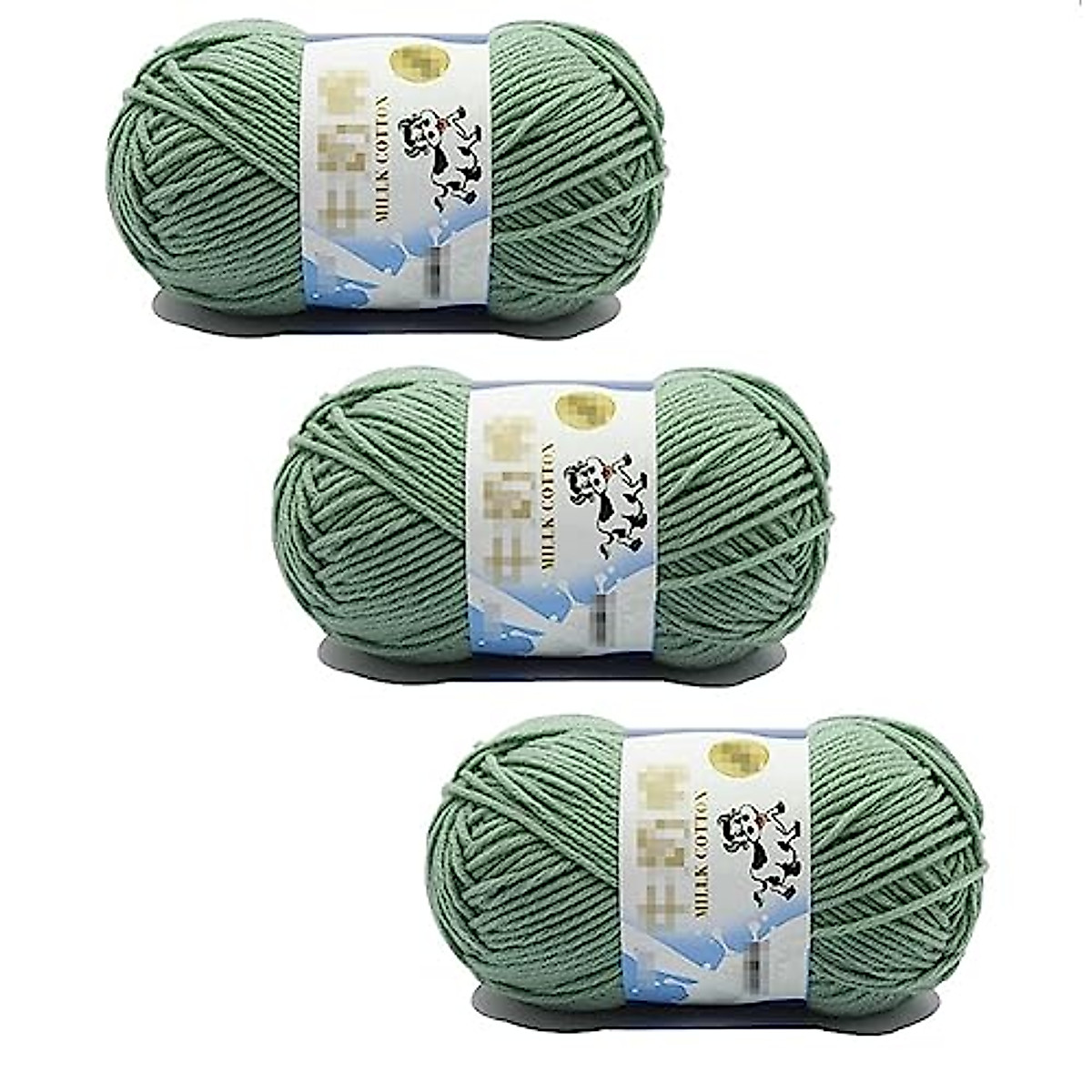 VASANA 3Roll Green Milk Knitting Cotton Yarn Smooth Soft DIY Hand Knitting Craft Crochet Thread for Shawl Sweaters Hats Scarves(98Yard/Roll）