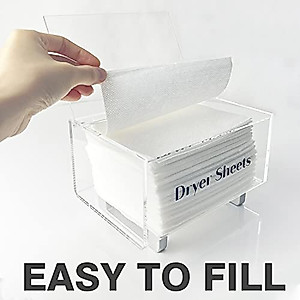 YoBa 3mm Thick Acrylic Dryer Sheet Holder Rectangular Clear Dryer Sheet Holder with Silver Plated Aluminum Legs for Laundry Room Organization and Decoration