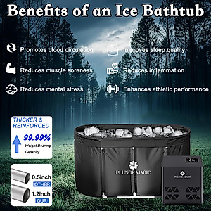 PLUNGE MAGIC Ultimate Cold Plunge Tub XL129 Gal Large Oval Ice Bath Tub With Cover for Athletes Portable, Equipped with 1/3 HP Smart-Chiller(cooling only) | 47" L x 25" W x 24" H (touchscreen)