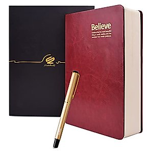 SAYEEC Journal with Pen Set A5 360 Sheets Thick Journal Notebook Large Lined Paper Soft Faux Leather Hardcover Vintage Notebook for Writing,Taking Notes, Anniversary/Birthday/Mother's Day Gift (Dark Red)