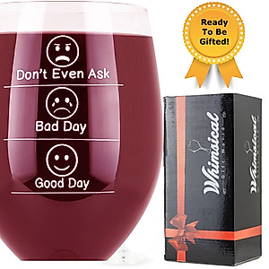 Whimsical Gift World Funny Wine Glass 14 Oz. With Emoji Faces (Don’t Even Ask, Good Day, Bad Day) | Novelty Gag Gifts for Men & Women | For Red & White Wine, Celebrations & Wine Tasting