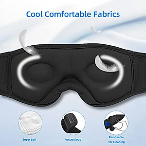 Sleep Headphone, Bluetooth Eye Mask, Wireless Bluetooth 5.0 3D Sleep Earphone, Washable Music Eye Mask with Adjustable Band and Stereo Speaker for Insomnia Travel and Meditation (Black)