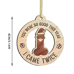 Funny Christmas Ornaments, Funny Wooden Penis Christmas Tree Ornament, Hanging for Car Pendant Mirror, Gag Rearview Gift for