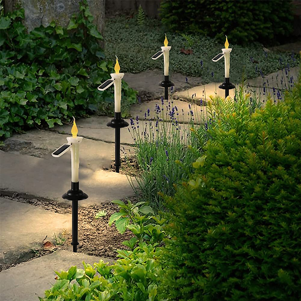 Tookie LED Candle Light, 4pcs Dual Use Solar Power Long Candle Light with Warm White Flickering Flame, Auto On/Off Solar Light for Garden Pathway Driveway Landscape Patio Deck Yard(Size:18.27inch)