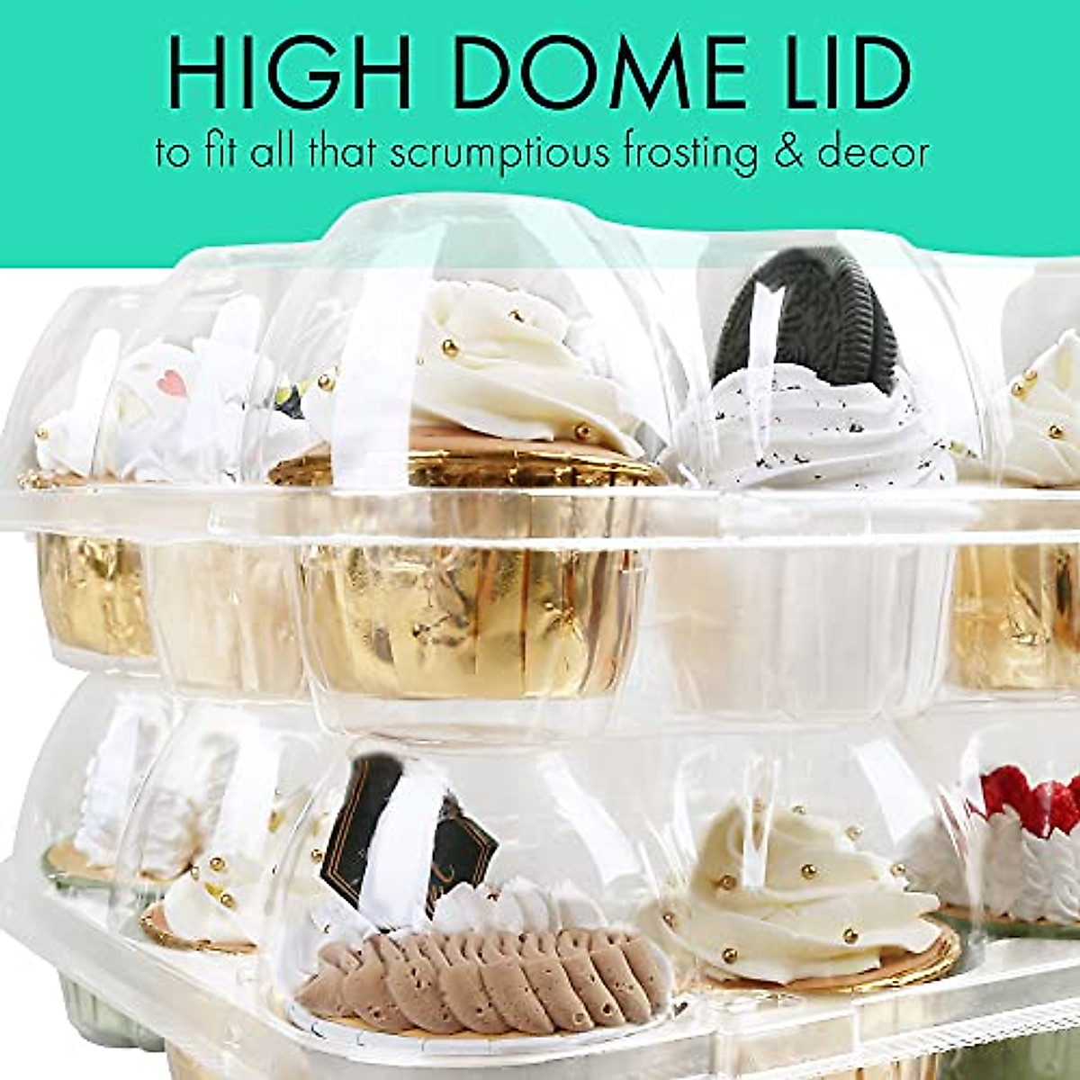 LotFancy Dozen Cupcake Containers, Pack of 12 Plastic Cupcake Boxes Bulk, 12 Compartment Holder with Detachable Lid, Disposable Muffin Carrier, Standard Size
