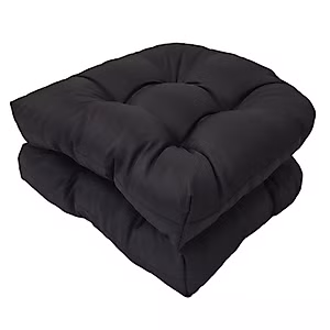 Wadser 2 Pack Seat Cushions Black, Waterproof Wicker Chair Cushions, U-Shape Tufted Chair Pads 19x19 inches for Patio Garden Chairs