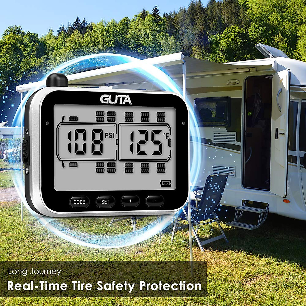 RV Tire Pressure Monitoring System, RV TPMS, 6 Sensors, 7 Alarm Modes, 14 Days Battery Life, 80ft Sensing Distance, Large Screen, for RV, Trailer, Coach, Motor Home, Fifth Wheel, (0-188psi) (-4~ 185℉)
