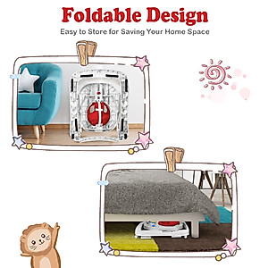 INFANS Foldable Activity Baby Walker, 2 in 1 Anti-Rollover Toddler Walker Helper with Adjustable Height and Speed Safety Belt, Music Center for Boys and Girls (Red)