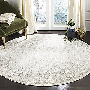 SAFAVIEH Adirondack Collection Area Rug - 4' Round, Ivory & Silver, Oriental Distressed Design, Non-Shedding & Easy Care, Ideal for High Traffic Areas in Living Room, Bedroom (ADR109C), 1.0" Thickness