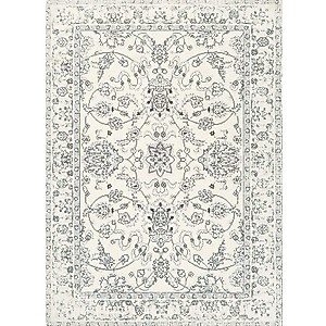 Area Rug Living Room Rugs - 8x10 Large Machine Washable Soft Farmhouse Boho Moroccan Floral Thin Rug Indoor Floor Carpet for Bedroom Under Dining Table Home Office Decor - Grey