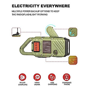 Rechargeable Emergency Radios Walkie Talkies for Adults with FM/NOAA, Weather Alerts, LED Flashlight, and Solar Hand Crank - Long Range 2 Way Radios with USB Charging and SOS Alarm