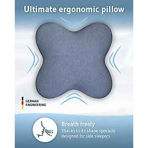 Neck Pillow ACAMAR QuickDry – Designed in Germany – Memory foam bed pillow for sleeping – Ergonomic with quick drying thermic pillowcase – Cervical pillow for neck and back pain – anti snore sleep