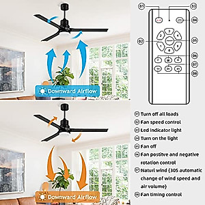 ghicc Outdoor Ceiling Fan with Lights: 60 inch Black Ceiling Fan with Remote Fan for Bedroom 6 Speeds Modern Fan with Reversible DC Motor for Patio Bedroom Living Room