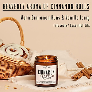 Cinnamon Candle, Fall Candles, Christmas Candles - 'Cinnamon Rolls' Autumn Scented Soy Candles for Home, 9oz Reusable Jar, 50Hr Burn, Made in USA
