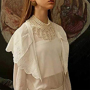 Shinywear Women Pearl Beads Necklace Decorative Gown Dress False Collar Luxury Crown Choker Dicky Neckwear Cream White