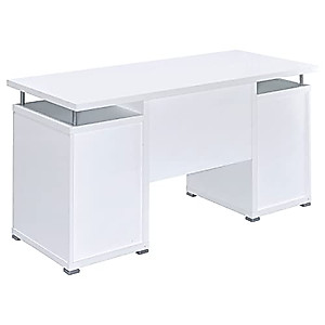 Coaster Furniture Tracy Modern Contemporary 2 Drawer Home Office Computer Desk with Keyboard Tray Storage File Cabinet White 800108