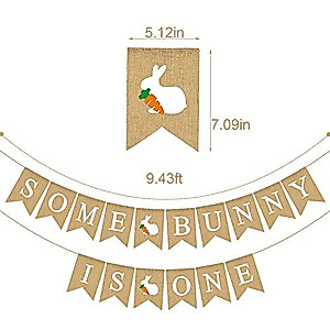 Rainlemon Jute Burlap Some Bunny is One Banner Spring Boy Girl 1st Birthday Party Decoration Supply