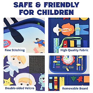 Bouncing Bobo Toddler Busy Board for 1 Year Old + Busy Book for Toddlers 1-3 with 25+ Educational Activities, Airplane Travel Essentials for Kids (Blue)