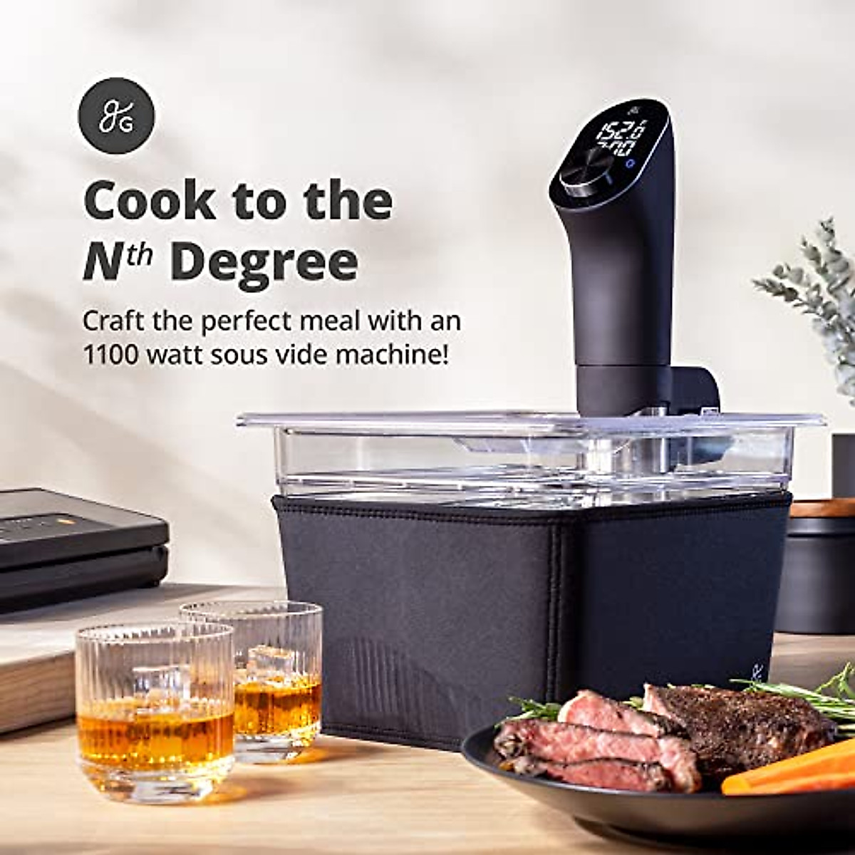 Greater Goods Kitchen Sous Vide - A Powerful Precision Cooking Machine at 1100 Watts; Ultra Quiet Immersion Circulator With a Brushless Motor (Onyx Black)