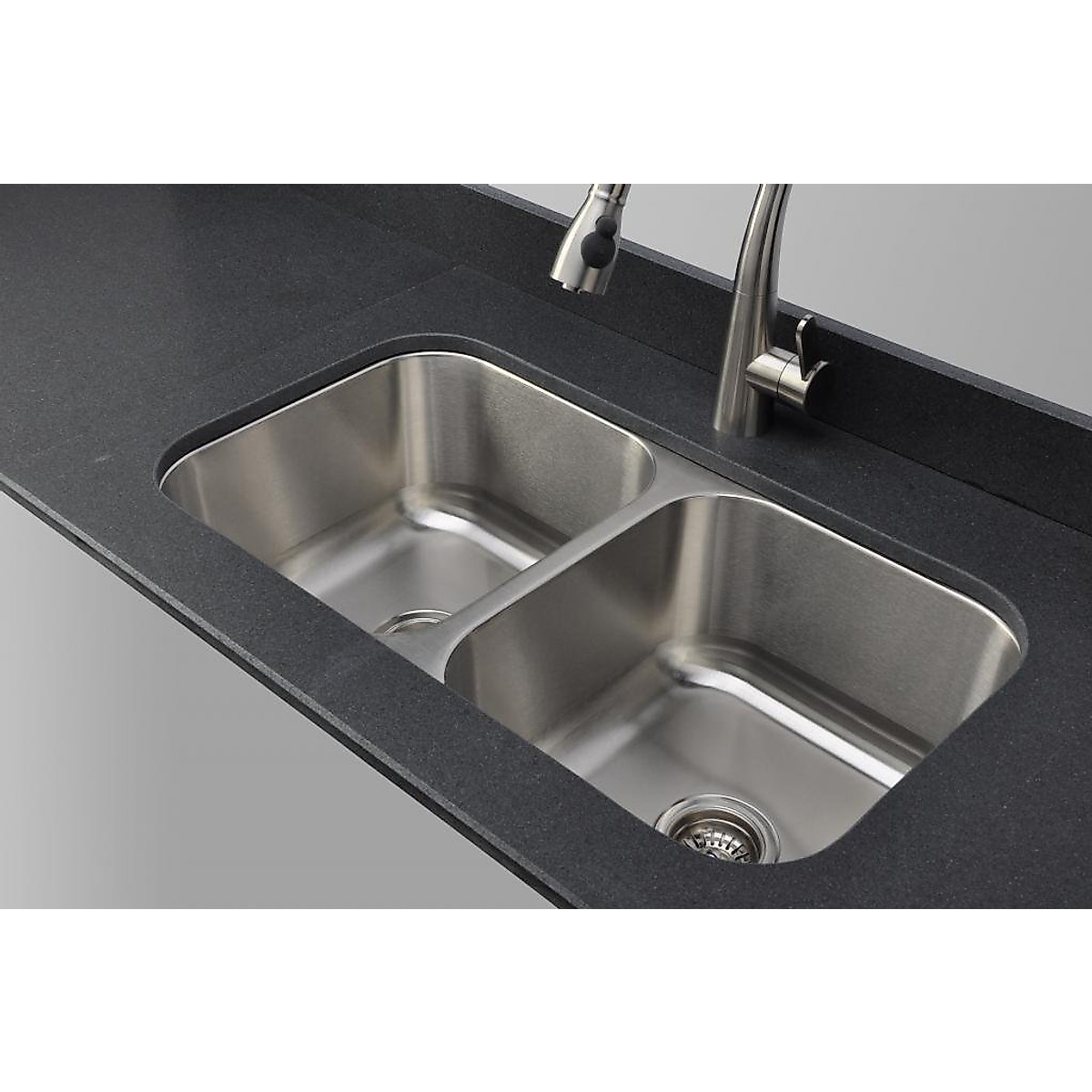 Wells Sinkware CMU3318-99-16-1 Craftsmen Series Stainless Steel Kitchen Sink Package, 33" 50/50 9" Deep, Brushed Matte Finish