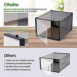 Ohuhu Shoe Storage Box Clear Organizer XL Large Size Stackable Plastic Shoes Containers - Sneaker Closet Drawer Type Front Opening - 6 Pack Boot Bins Display Case Cubby Holders Fit Up to US Men 14