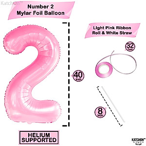 KatchOn, Giant Pink Number 2 Balloon - 40 Inch, Two Balloon | Light Pink 2 Balloon Number | 2nd Birthday Decorations for Girl | 2 Year Old Birthday Decorations Girl, Two Sweet Birthday Decorations