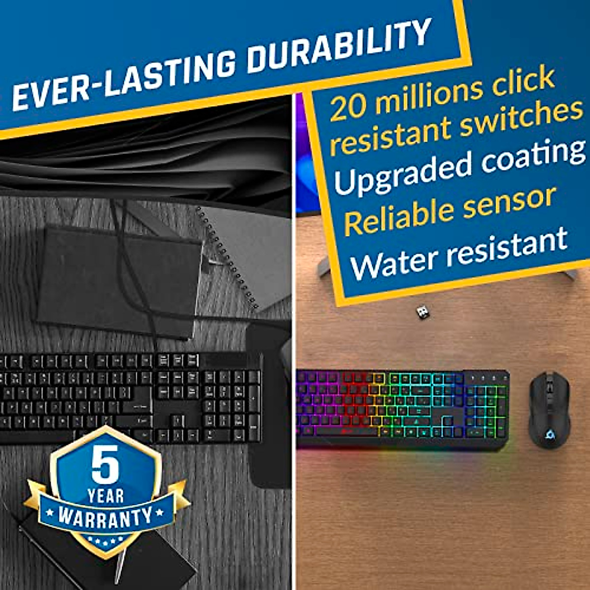 KLIM Blaze & Chroma Wireless Bundle - New 2023 - Wireless Gaming Keyboard and Mouse Combo - Responsive Durable Ergonomic - Backlit Keyboard - RGB Gaming Mouse Wireless - Long-Lasting Built-in Battery