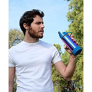 CHILLOUT LIFE 17 oz Insulated Water Bottle with Straw Lid for Kids and Adult + 20 Funny Waterproof Stickers - Perfect for Personalizing Your Kids Metal Water Bottle, Dishwasher Safe Paint - Magic Blue